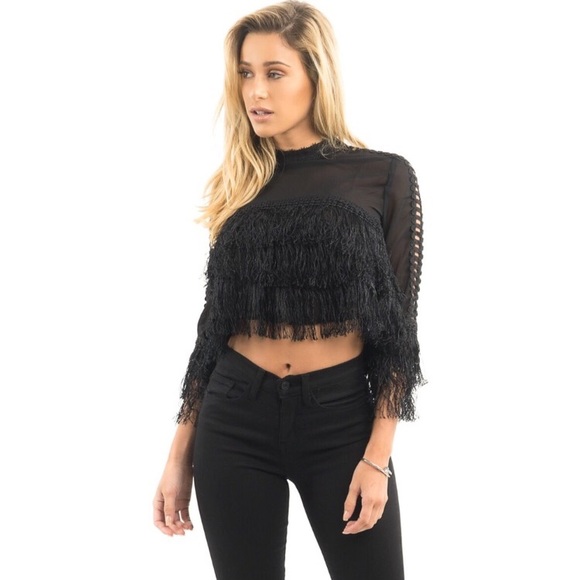 Tops | Mesh X Fringe Crop Top | Poshmark